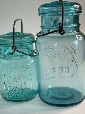 Ball | Kitchen | Vintage Aqua Blue Glass Canister Jars And Canning Jar ...